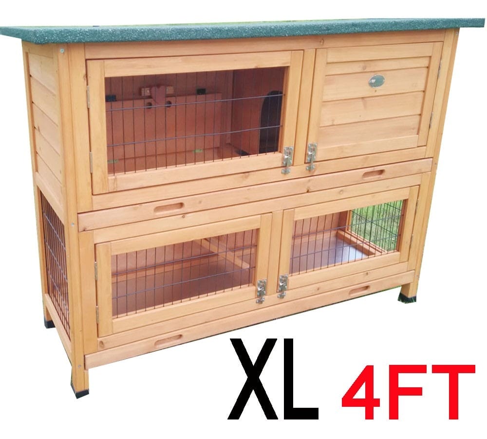 Roger XL Natural - Large 4ft Rabbit Hutch 2 tier with fox resistant ...